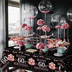 3Pcs Rose Gold 60th Birthday Tablecloths-Happy 60 Birthday Party Supplies for Women Rose Gold Disposable Rectangular Plastic Table Covers