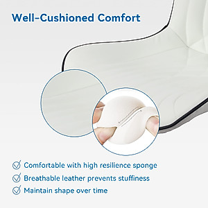 YOUNIKE Office Chair, Armless Desk Chair with Wheels, Home Office Computer Task Chairs, Modern Faux Leather Upholstered Vanity Chair, Adjustable Swivel Rocking Office Chair with Back, White