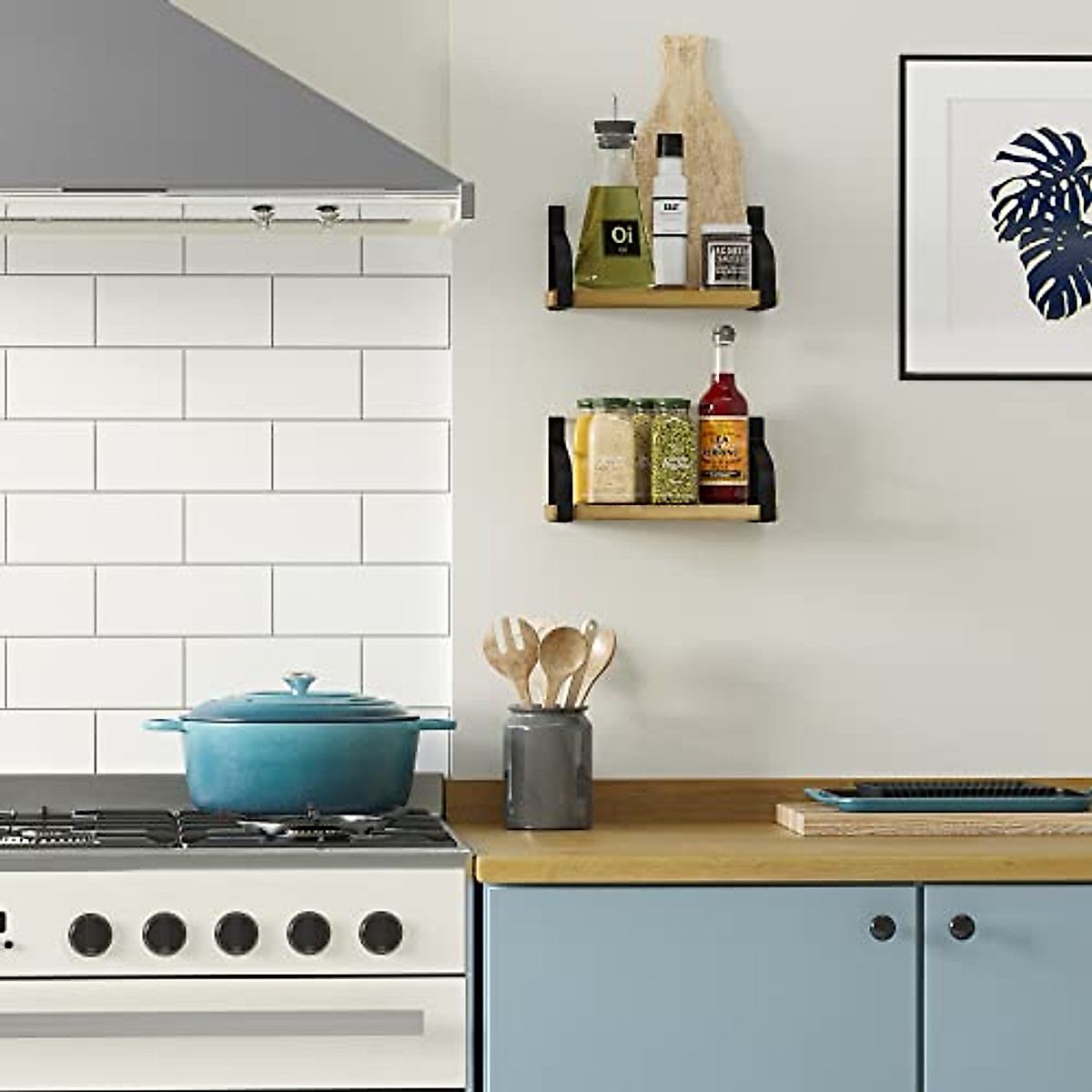 You Have Space Prato 9" Floating Shelves for Living Room Decor, Small Book Shelves for Bedroom, Bathroom & Kitchen Organization and Storage Shelves for Wall, Burnt, Set of 2