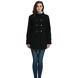 VOGRYE Womens Winter Fashion Outdoor Warm Wool Blended Classic Pea Coat Jacket (FBA) (M, Black2-Thicker)