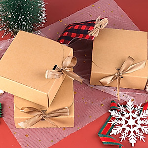 AIEX 12 Pcs Gift Boxes with Lids, 4.5" x4.5"x2" Present Boxes Square Gift Box with Champagne Wrap Ribbons, Gift Wrap Boxes for Birthday Wedding Party Christmas Chocolate Candy (Brown)