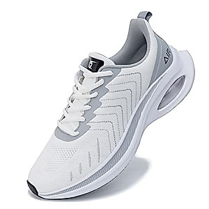 MEHOTO Men's Air Athletic Running Shoes Breathable Workout Sports Gym Jogging Tennis Sneakers WhiteGrey, Size7