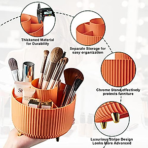 Diesisa 360 Rotating Makeup Brush Organizer With 5 Sections, Spining Countertop Swivel Makeup Brush Holder for Cosmetics, Nail Polish, Art Supply, Bathroom Vanity Desktop Organizer - Orange