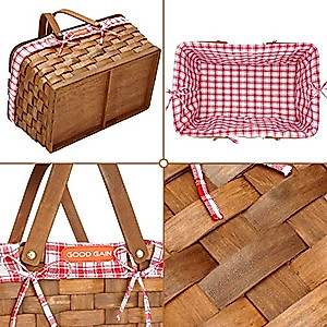 Woodchip Picnic Basket for 4 with Portable Wine Table, Woven Basket with Double Swing Handles & Removable Cutlery Service Kit, Large Basket for Picnic, Camping, Family, Wedding Gifts for Couple,Red