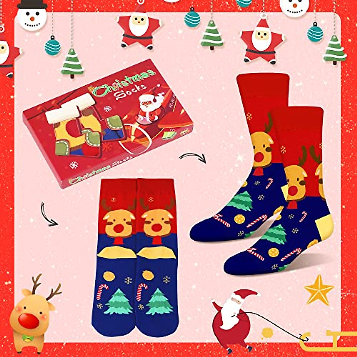 Funny Christmas Socks Box for Men Women Teen Boys Girls - Christmas Secret Santa Gifts Fun Novelty Funky Crazy Silly Cool Cute Santa Socks Xmas Gifts Stocking Stuffers