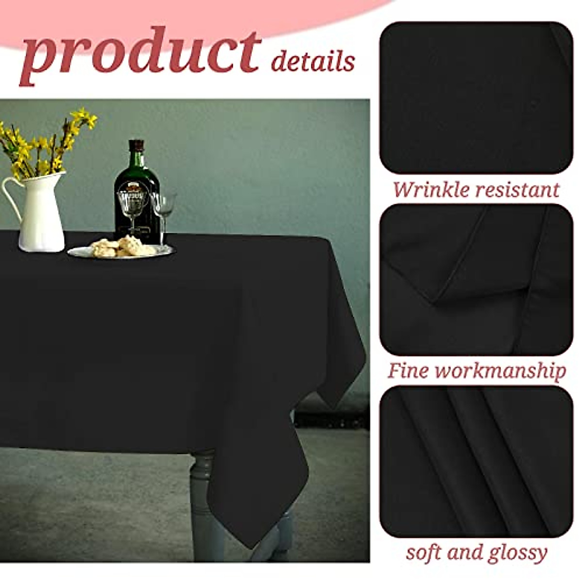 6 Pack Tablecloth 60 x 126 inch Polyester Table Cloth for 8 Foot Rectangle Tables,Stain and Wrinkle Resistant Washable Fabric Table Covers Polyester Black Table Clothes for Wedding,Party,Banquet