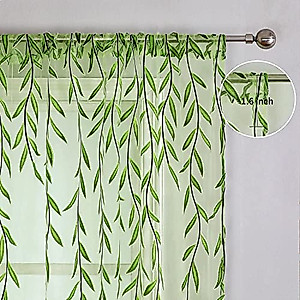 BROSHAN Green Sheer Window Curtain-Pocket Design Sheer Curtains Pretty Vine Curtain Single Panel Leaf Printed Curtain Sheers Voile Sheer Window Curtain Panels for Kids Bedroom Living Room Nursery