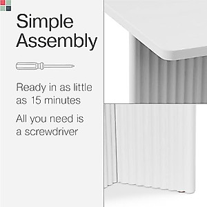 Square Fluted Accent Side Table - Drink Table - Living Room Furniture - Modern Home and Bedroom Decor - Pedestal Side Table with a Solid Oak Base (White)