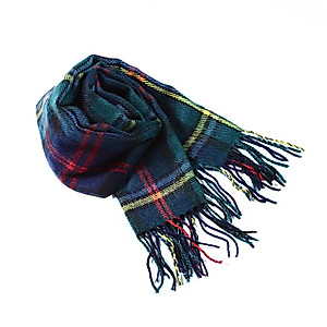 A.WAVE Softer than Cashmere Wool Touch Tassel Ends Plaid Check Solid Scarf (Green, 12 x 66 inches (31 x 167.5 cm))