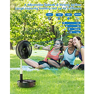 Primevolve Portable Oscillating Standing Fan,Rechargeable Battery Operated USB Floor Table Desk Fan with Remote, 4 Speed Settings Pedestal Fans for Bedroom Office Camping Fishing Travel Black 7.7"