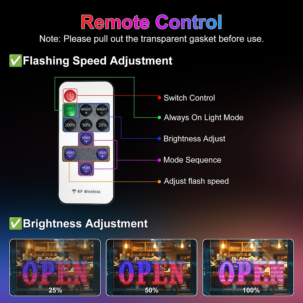 Flashing USA Flag Open Sign, 40"x14" Large Led Open Sign with 14 Scene Modes, Open Sign for Business with Hanging Installation, Ultra Bright Open Sign for Boutique, Stores, Bar, and More