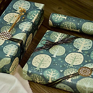 Green Tree Wrapping Paper,White Kraft Gift Wrapping Paper for Boys,4 Folded Sheets Cartoon Wrapping Paper with String for Kids Birthday Baby Showers Christmas Father's Day Party Gift Wrap,28*20 Inch
