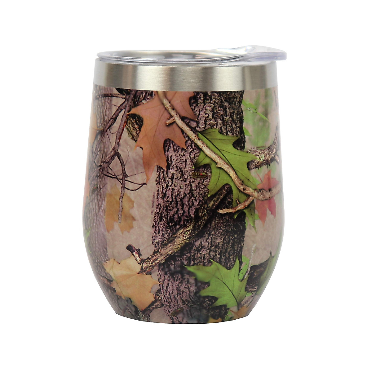 Rivers Edge Products 10 Oz Insulated Wine Tumbler With Lid, Stainless Steel Stemless Wine Glass, Hot or Cold Tea and Coffee Tumbler, Spill-Proof Insulated Cup for Travel, Camo