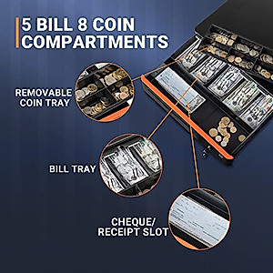 Tera 16 inch Auto Open Cash Drawer with Micro Switch Heavy Duty Insert Tray 5 Bill 8 Coin for POS System Removable Cash Tray Media Slot 24V RJ12 Key-Lock (Round Corner) for Small Business Retail 405R