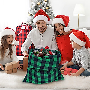 Aboofx 3 Pack Extra Large Christmas Bags with Drawstring, 31.5 x 17.7 Inch Large Plaid Fabric Bags Santa Sack Present Bags Stocking Storage for Christmas Party Xmas Ornaments Supplies