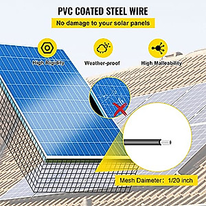 VEVOR Solar Panel Bird Guard 6inch PVC Coated Mesh Roll Kit, Critter Fence,Pigeon Proofing, Black, 6in x 98ft with 100pcs Fasteners, 50pcs Tie Wires