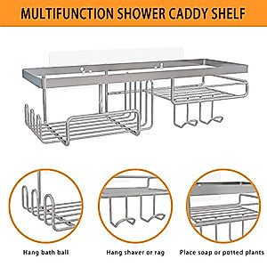 WESTREE Shower Caddy Shelf Bathroom - No Drilling Traceless Adhesive Bathroom Storage Organizer, 2-in-1 Shower Holder Organizer Kitchen Shelves Basket for Bathroom Kitchen