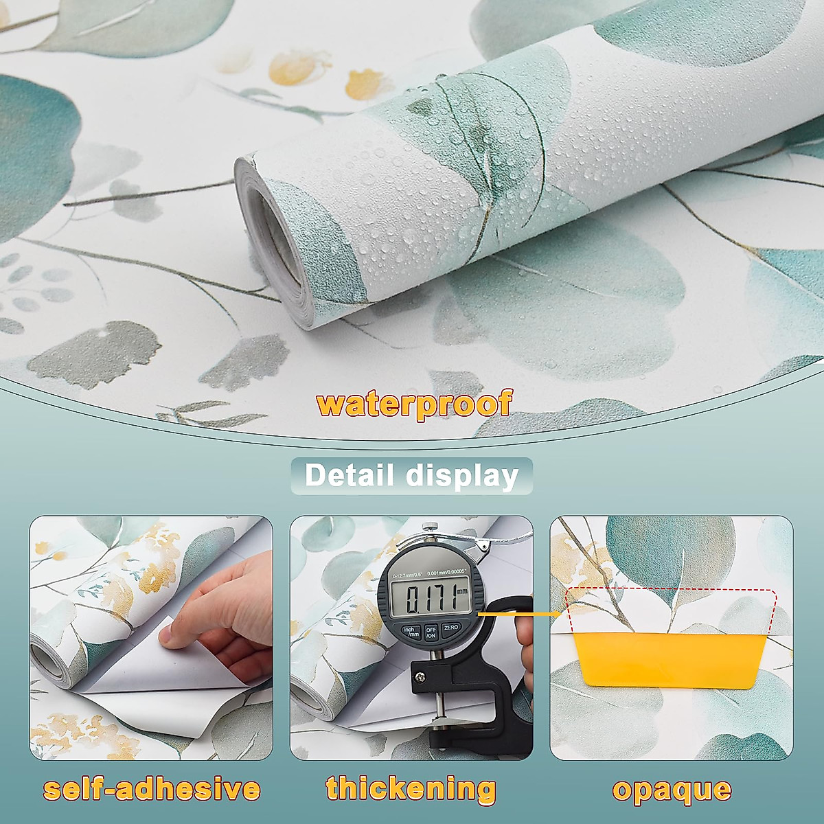 Sevalo Leaf Wallpaper Peel and Stick Wallpaper Boho Contact Paper for Cabinets Flower Floral Wallpaper Green Leaves Wallpaper Bathroom Self-Adhesive Removable Wallpaper Eucalyptus Nursery 17.3“×78.7”