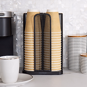 Mind Reader Carousel 4 Compartment Cup and Lid Organizer, Black Mesh