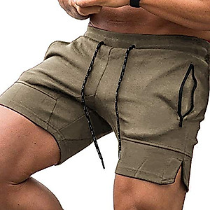 COOFANDY Mens Bodybuilding Basketball Fitness Jogging Weightlifting Training Running Workout Athletic Gym Shorts with Zipper Pocket Khaki