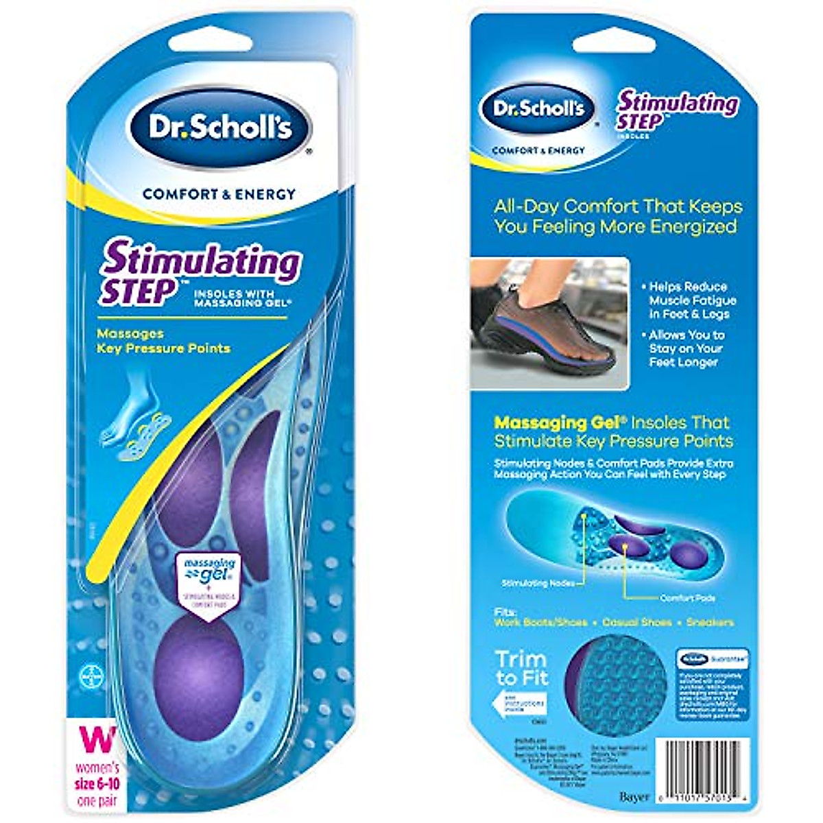 Dr. Scholl's STIMULATING STEP Insoles Massaging Gel Plus Stimulating Nodes for Extra Massaging Action on Key Pressure Areas, for Women's 6-10, also available for Men's 8-13, 2 Count