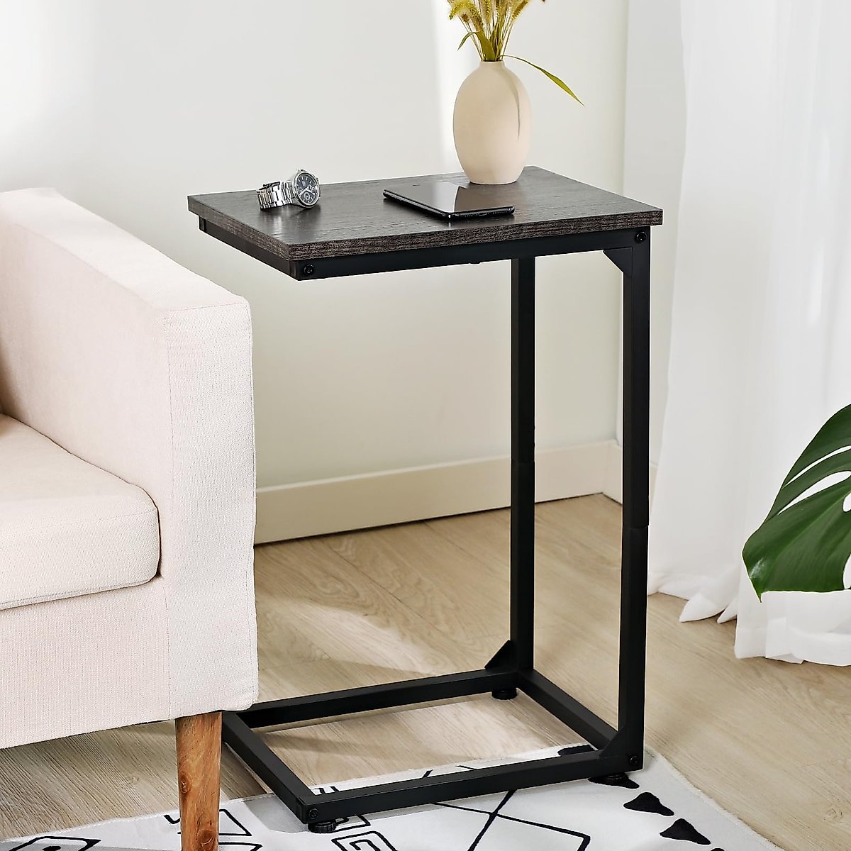AMHANCIBLE C Shaped Side Table Set of 2, C Table End Tables for Sofa, Couch Table for Small Space, TV Trays for Living Room, Metal Frame, Accent Table HET02CDG