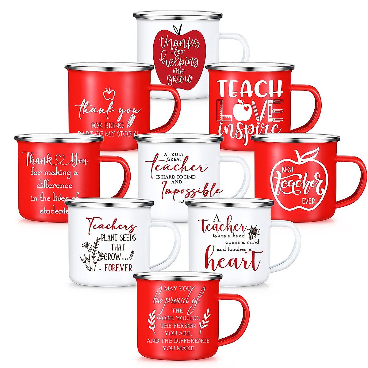 SEEWEY Teacher Thank You Christmas July Employee Appreciation Gift Bulk 12 oz Enamel Coffee Mug Inspirational Work Cups Birthday Teacher's Day Retirement Farewell Gifts for Women Coworker(9 Pcs)