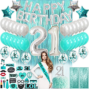 Sweet 16 Party Decorations, Sweet 16 Gifts For Girls, Sweet 16 Birthday Decorations, Sweet 16 Sash, 16 Balloon Numbers, Sweet 16 Cake Topper, Sweet 16 Banners Photo Booth Props Teal Green White - 70PK