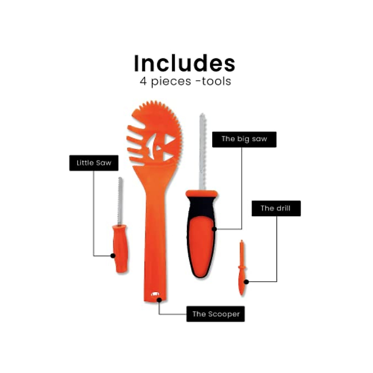 KINREX Pumpkin Carving Kit – Halloween Carve Tools Set For Kids & Adults, 8 Paper Stencils Patterns Designs Templates Jack o Lantern Decoration, Includes Small & Big Saw Tool, Scooper & Drill