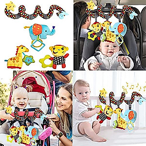 WILLWAY Car Seat Toys, Stroller Toy Baby Spiral Hanging Toys for Sensory Exploration, 0-12 Months Newborn Toys for Car Seat Stroller Crib Bassinet Mobile with Music Box BB Squeaker Rattles