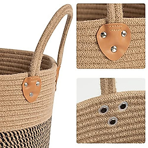 CHICVITA Jute Woven Storage Basket With Handles, Wicker Floor Basket, Boho Decorative Basket For Blanket, Toy, Shoe, Firewood, Farmhouse Plant Basket for Living Room, 14" X 14" X 12", Jute