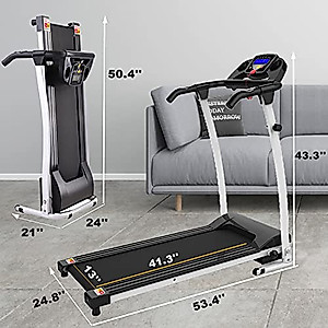 FYC Folding Treadmill for Home Portable Electric Treadmill Running Exercise Machine Compact Treadmill Foldable for Home Gym Fitness Workout Jogging Walking, White