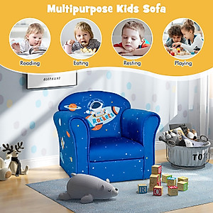 Costzon Kids Couch, Children's Sofa Armrest Chair with Pattern, Toddler Furniture w/Sturdy Wood Construction, Preschool, Lightweight Kids Couch Sofa Chair for Aged 1-5 Boys & Girls Gifts, Rocket