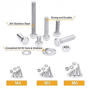 VIGRUE 480PCS M4 M5 M6 Bolts Nuts Assortment Kit, Heavy Duty 304 Stainless Steel, 13 Metric Common Sizes Included