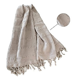 MyAprils Turkish Towels for Bathroom - Decorative Hand Towel, 100% Cotton Stone Washed, Turkish Kitchen Towels with Fringe, Farmhouse Bathroom Decor Hand Face Towel 20 x 39 - Stone Beige