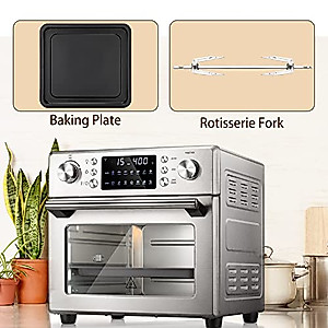 Antarctic Star Air Fry Oven Bake Broil Toast Air Fry Air Roast Digital Toaster Smart Thermometer True Surround Convection Adjustable Temperature Control from 180℉ to 400℉, 26QT/25L, 360°Rapid Air Heating Circulation Cook French Fries Chips Pizza Beef Pork