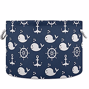 visesunny Collapsible Large Capacity Basket Classic Whale Anchor Clothes Toy Storage Hamper with Durable Cotton Handles Home Organizer Solution for Bathroom, Bedroom, Nursery, Laundry,Closet