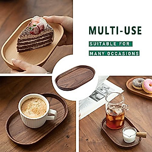 Vandroop Serving Trays for Parties, Small Tray for Tea＆Coffee, Oval Wooden Plates for Serving Food, Decorative Tray for Fruit, Appetizer＆Vegetables, Tray for Bathroom 7.8"×4.6" (Walnut, Set of 2)