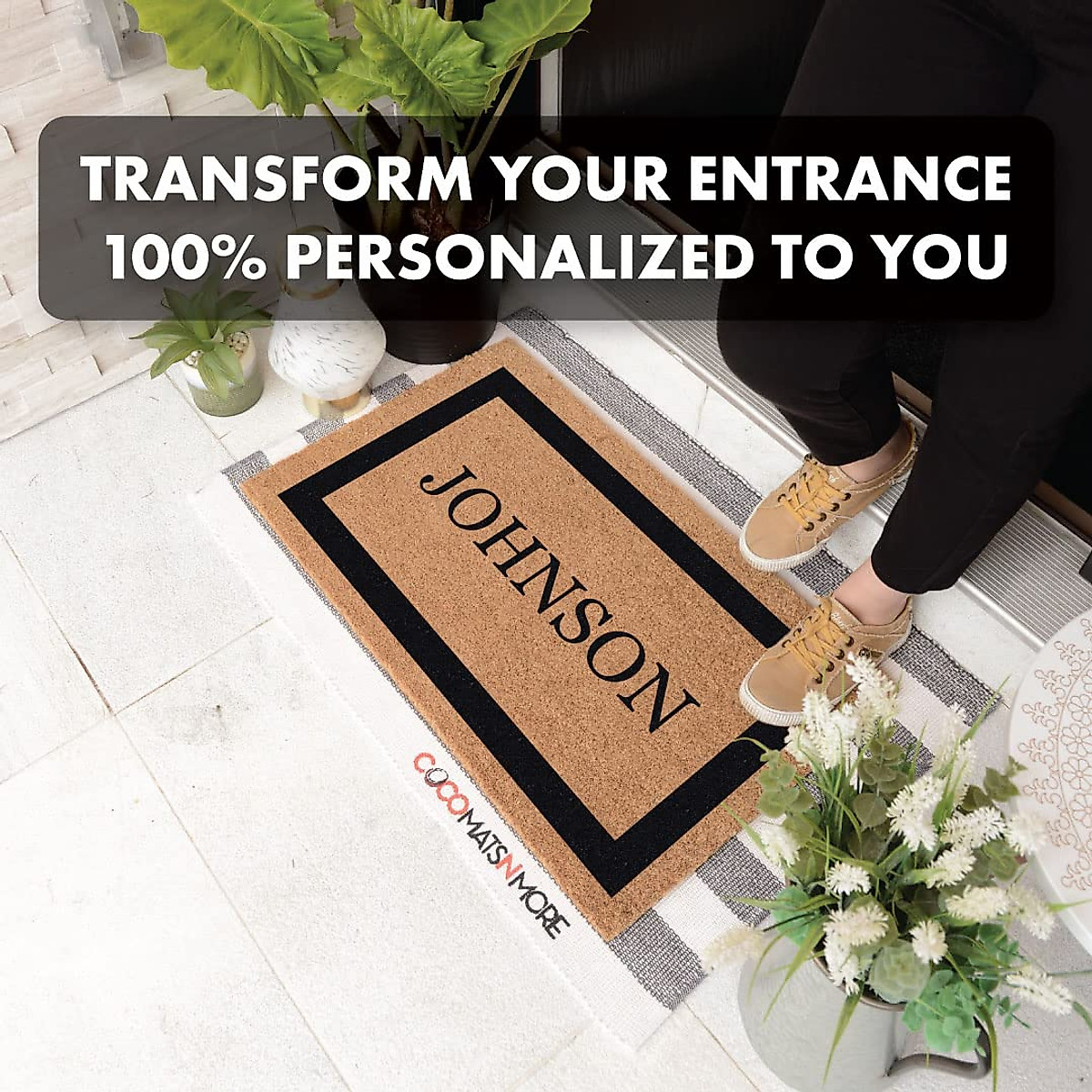 COCO MATS 'N MORE Black Single Bordered Personalized Coco Doormat 38" x 60" with Vinyl Backing | Personalized House Mats Outdoor | Minimal Shedding | Scrapes Dirt Away Effectively