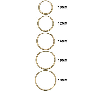14k Yellow Gold 1mm Thick 10mm Round Tube Endless Hoop Earrings - Very Small Hoops