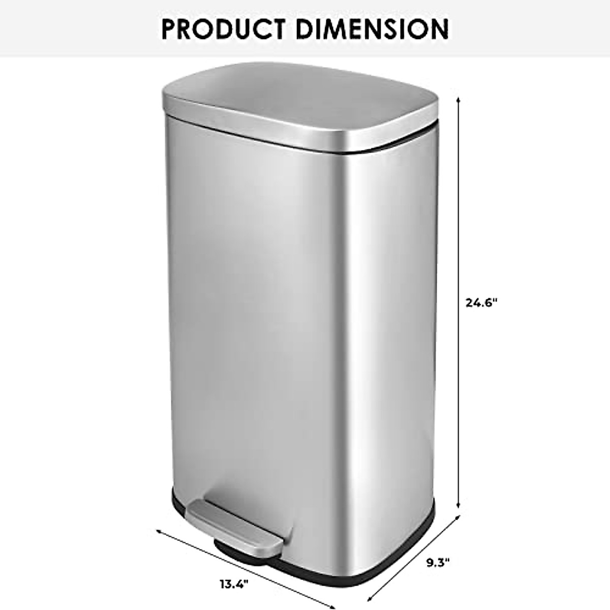 Arlopu 8 Gallon Step Trash Can, Stainless Steel Garbage Bin, Soft-Close Rubbish Bin with Removable Plastic Inner Bucket, Fingerprint-Proof, Lid Dustbin, Suit for Kitchen Home Office (30L,Silver)