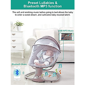 Electric Baby Swing Baby Cradle Infant Bouncer Baby Portable Adjustable Motorized Rocker with Bluetooth Music Speaker and 5 Swaying Gears Preset Lullabies and Smooth Remote Control (Pink)