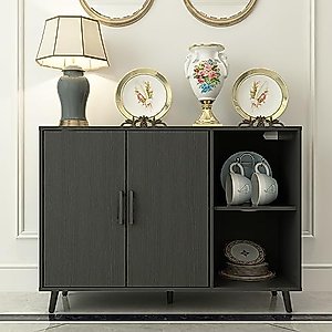 Gyger Kitchen Sideboard with 2 Door 2 Shelves,Black Buffet Cabinet with Storage for Dinning Room Living Room
