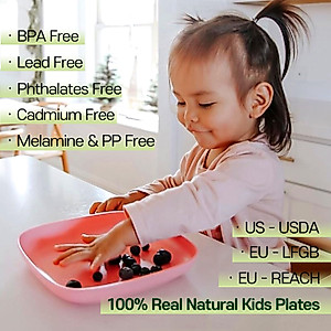 SUGARCANE Kids Plates 5Pack (7.9”) - Organic Dishes for Toddler to Big Kids - USDA Certified – Microwaves & Dishwasher Safe – BPA Free, Unbreakable, Reusable - Multi