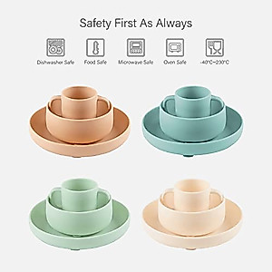 YOOFOREA Baby Led Weaning Supplies I Toddler Infant Baby Essentials First Stage I Baby Feeding Set - Tiny Cup, Suction Bowl & Plate I 100% Platinum Food Grade Silicone I BPA BPS PVC Free - Cream