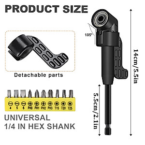 17 Pcs Flexible Drill Bit Extension, Include 2 Pcs Hex Shank 105° Right Angle Drill Attachment 3Pcs Drill Bit Holder 10 Short Screwdriver Bits 90° Angled Bits and Bendable Drill Bit Extension