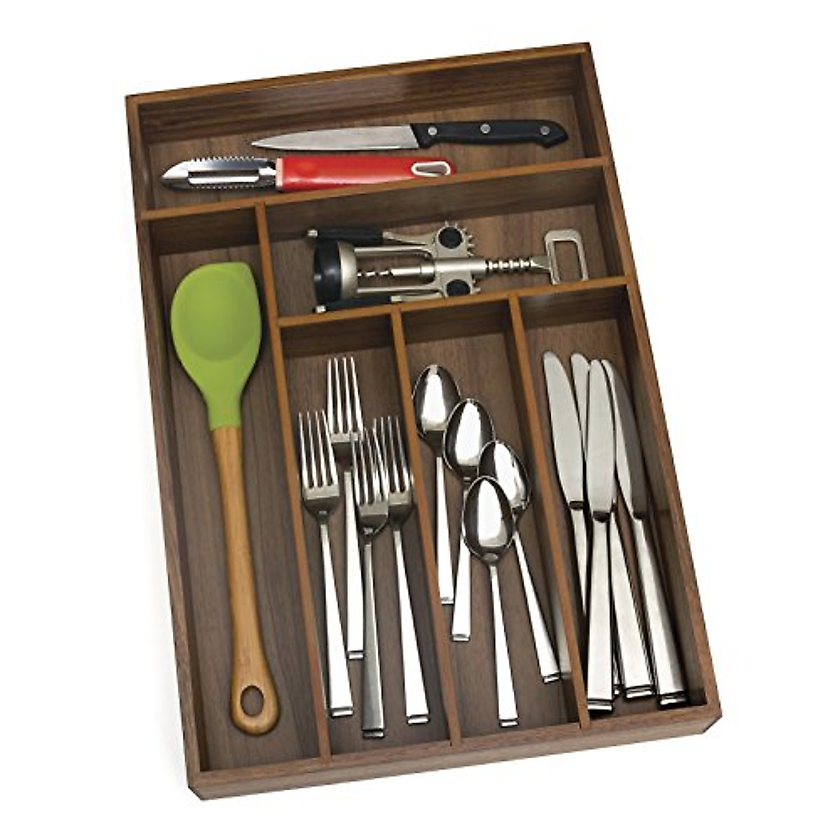 Lipper International 1078 Acacia Wood Deep Flatware Organizer with 6 Compartments, 11-3/4" x 17-1/2" x 2-1/2"
