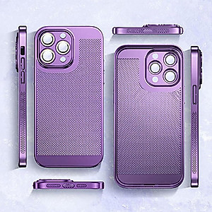 LONGLUAN Electroplating Heat Dissipation Phone Case, Shiny Cooling Breathable Case, Heat Dissipation Plating Fine Hole Protector, Crystal Lens Film Coating Mobile Phone Case (14 Pro Max, Silver)