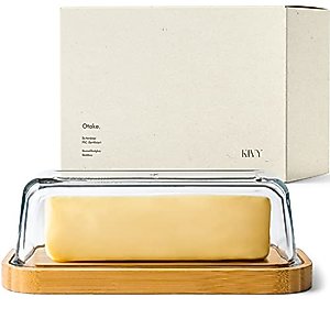 KIVY Glass butter dish with lid for countertop and refrigerator door shelf - Butter Keeper - Butter holder for counter - Butter container for fridge - Covered butter dishes with lid - Butter tray