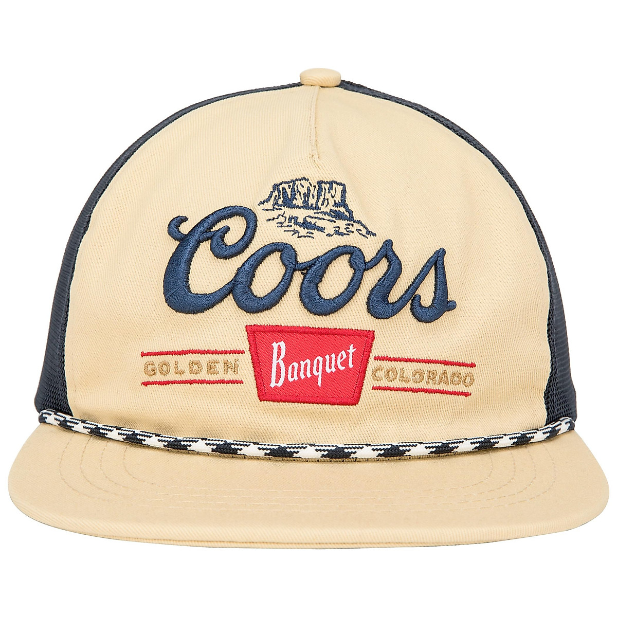 H3 Sportgear Coors Banquet Golden Colorado Logo Rope Low Mesh Adjustable Snapback Hat, Black/Tan